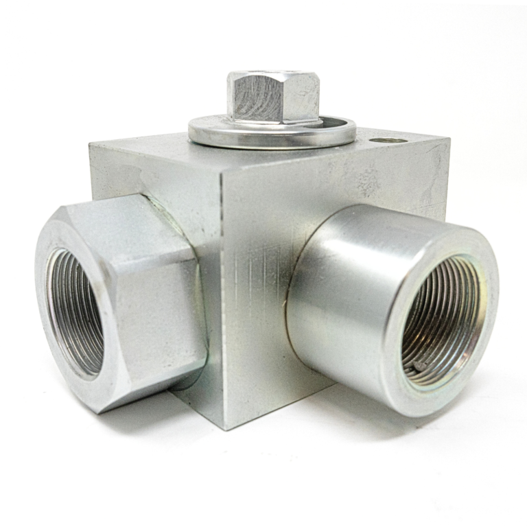 Gemels® 3 Way Excavator Ball Valve, Block Style, 1-1/4" NPT