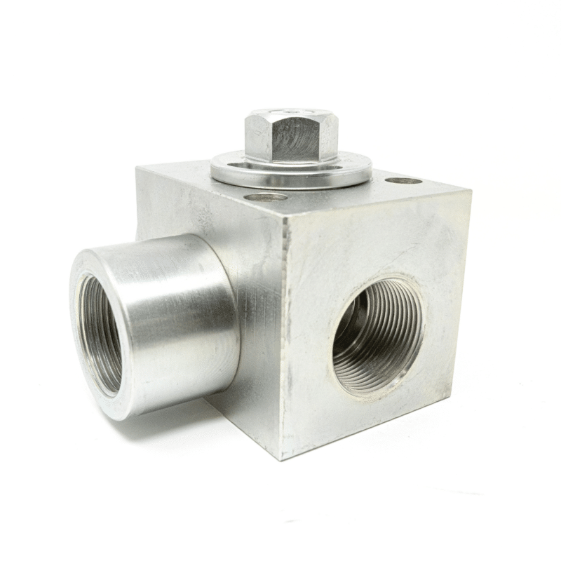 Gemels® 3 Way Excavator Ball Valve, Block Style, 1-1/4" NPT